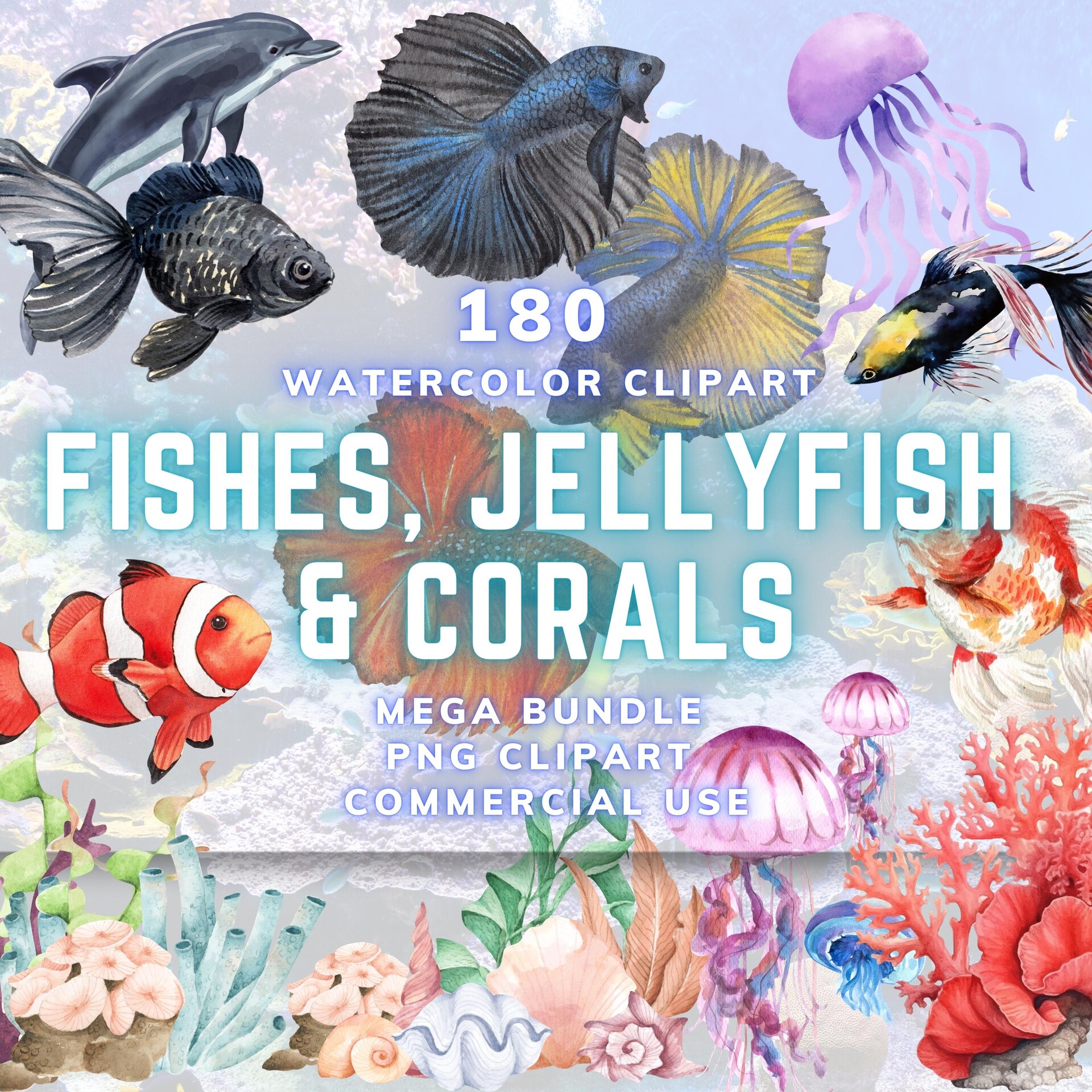 ArtStation - 180 Watercolor Jellyfish Clipart, Watercolor clipart, Fish ...