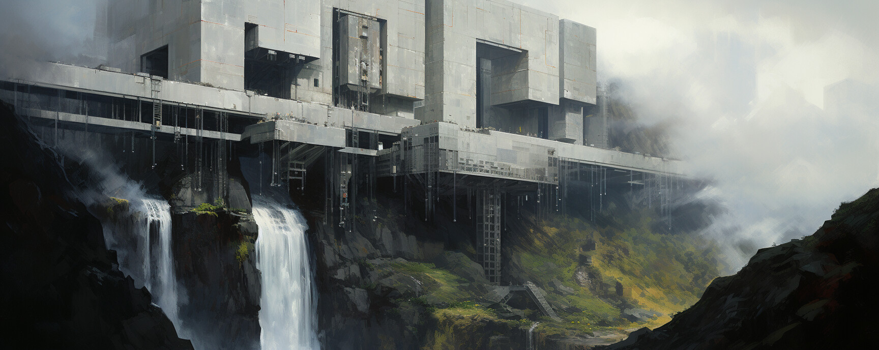 ArtStation - Cascade Citadel : A Brutalist Symphony of Industry and Nature