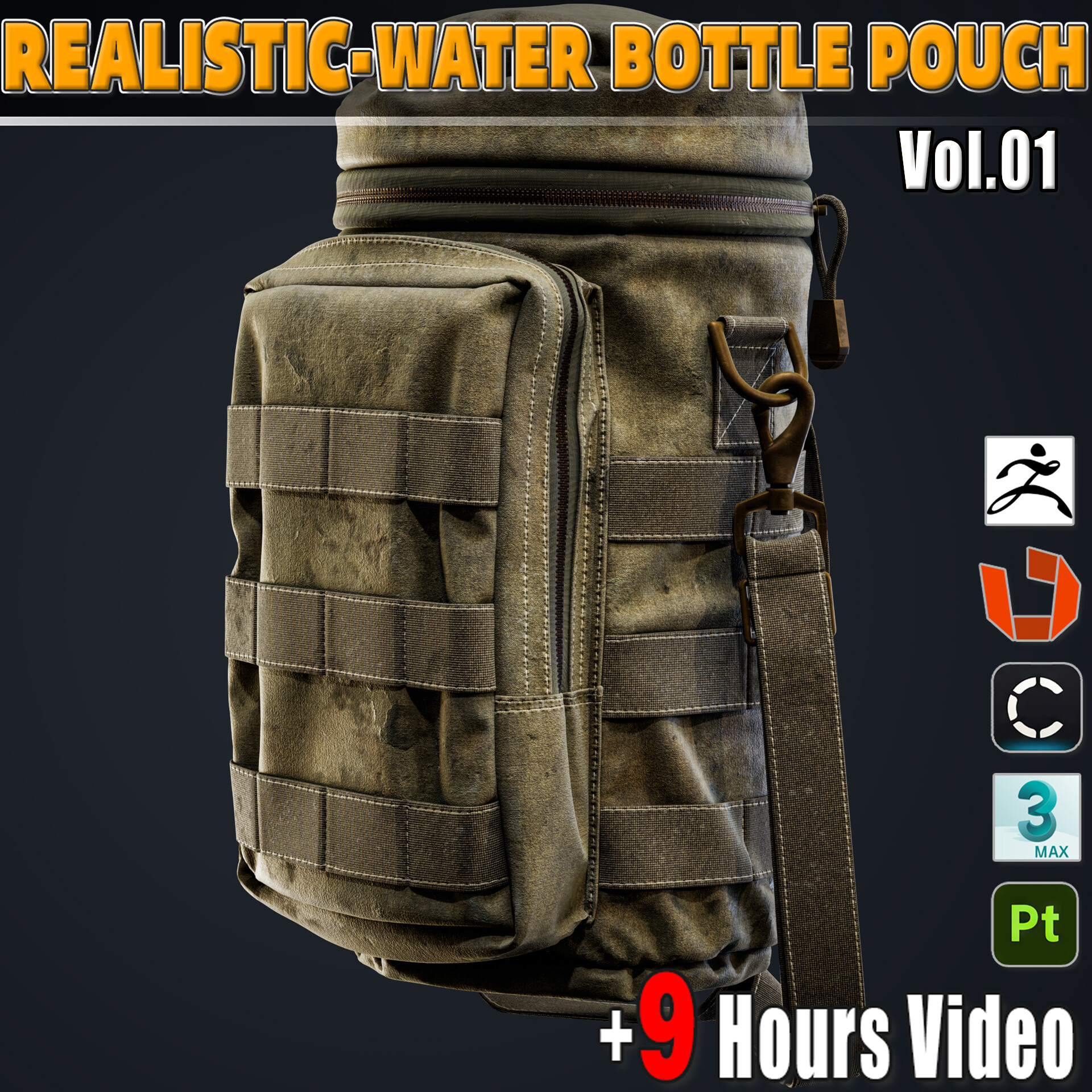 ArtStation - Realistic- Water Bottle Pouch Full Creation Process Video Tutorial ( +9 Hours ) Vol.01