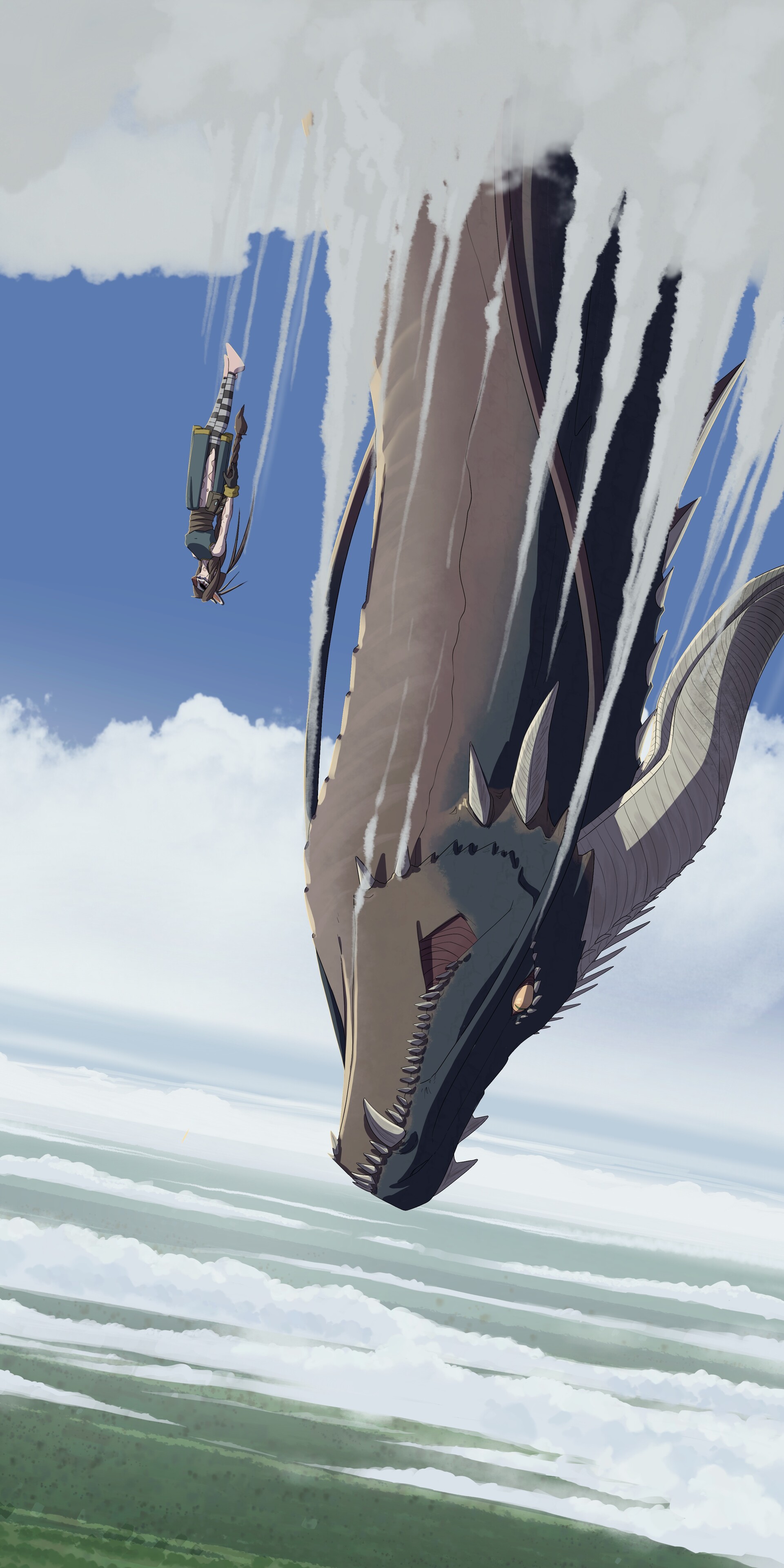 ArtStation - Artemis and Dragon falling from the sky ☁️