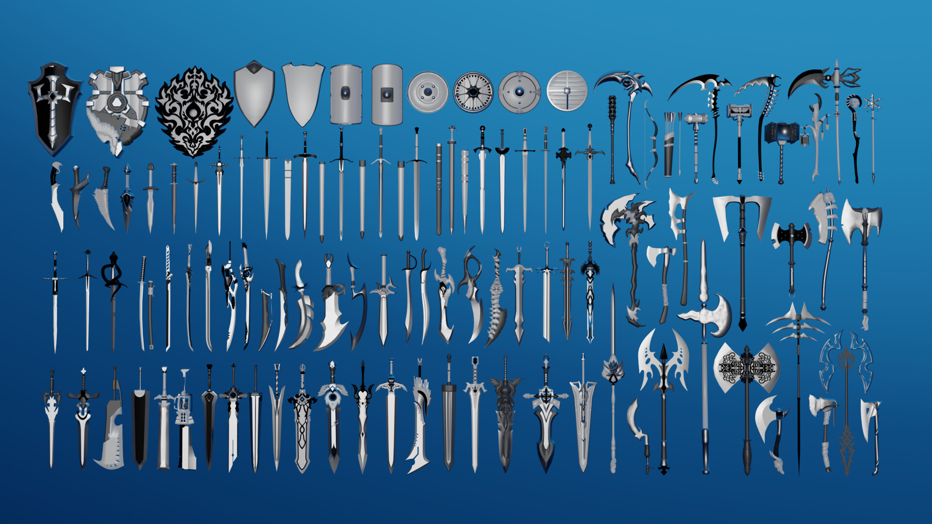 ArtStation - +100 Fantasy Weapons Basemesh Pack V3!