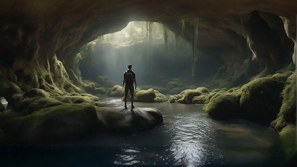 ArtStation - The cave, a lonely man in a cave, the sea, a sad pause ...