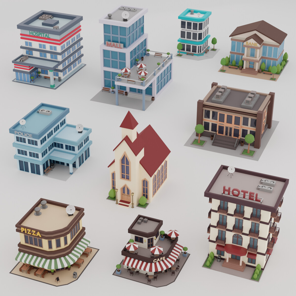 ArtStation - 10 Low Poly Buildings Set