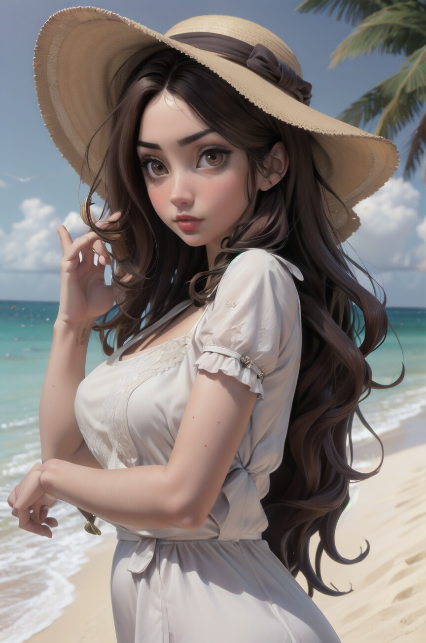 ArtStation - Straw hatted girl on the beach