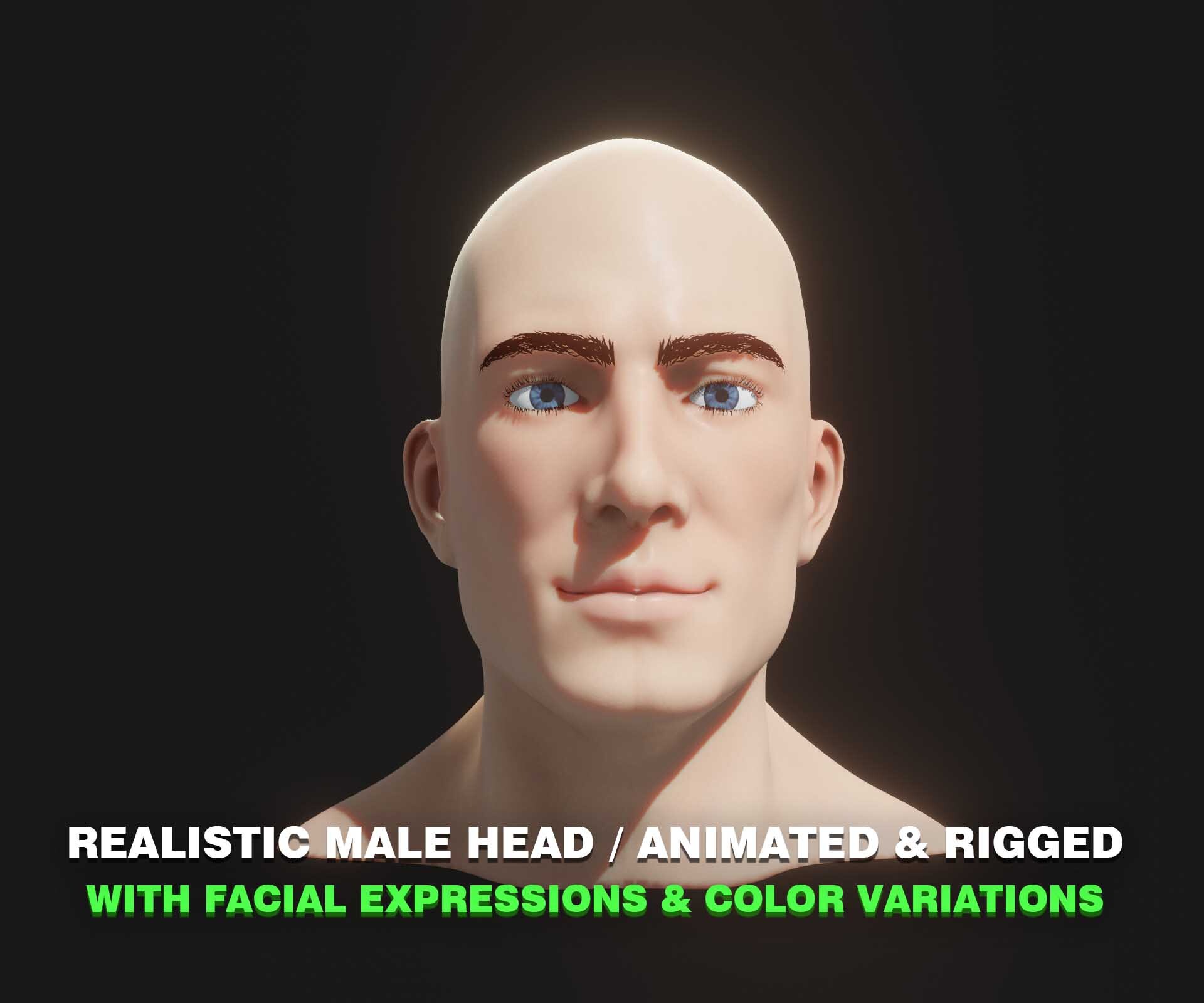 ArtStation - Realistic Male Head 3D Model Animated with Facial Expressions