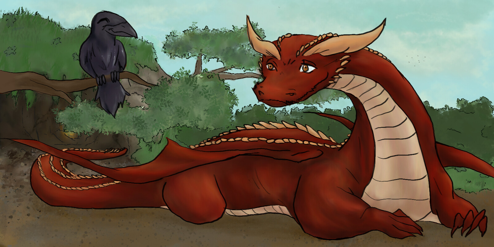 ArtStation - The dragon and his raven friend