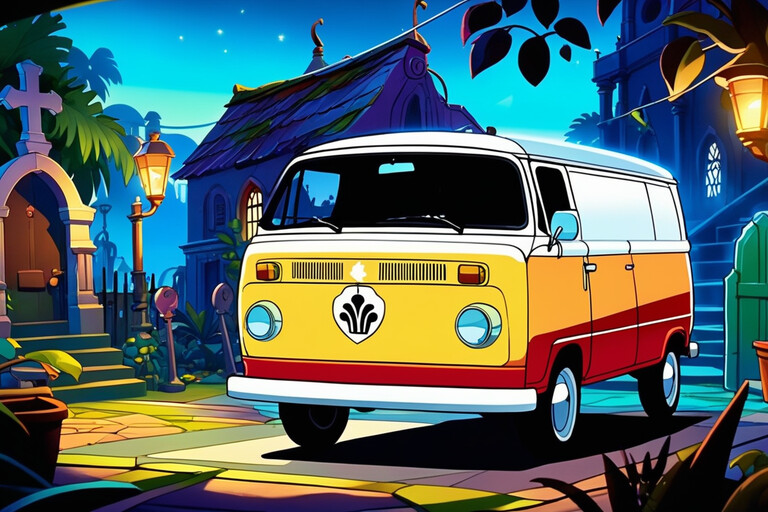 ArtStation - van at night near some street lamps