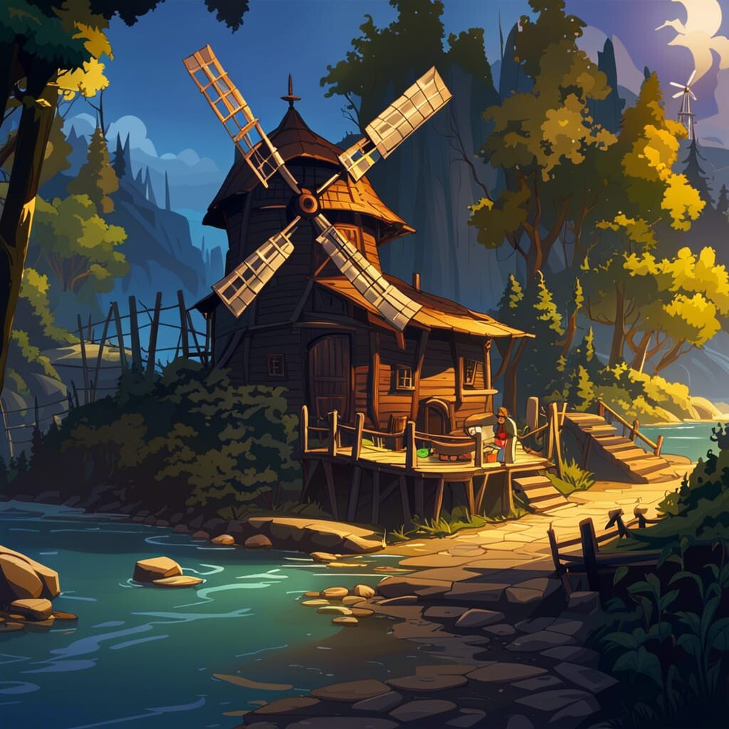ArtStation - windmill illuminated by moonlight