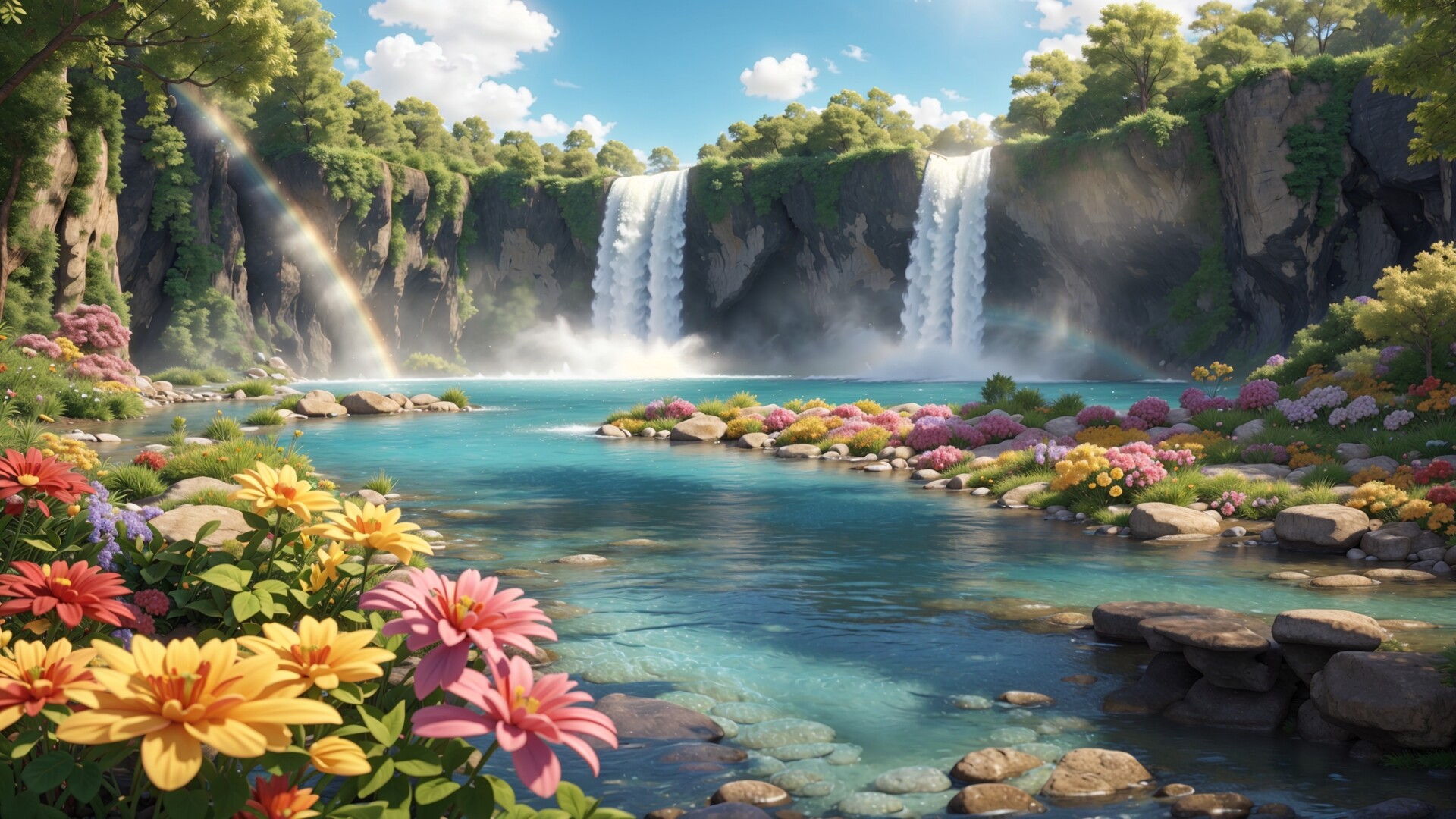 Delia Wright - Natural Waterfall - An Enchanting Cascade