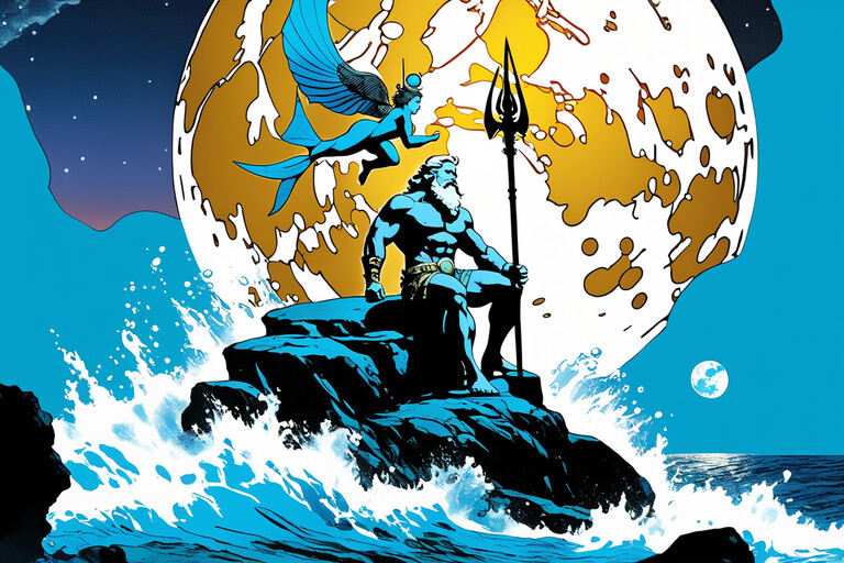 ArtStation - Poseidon sitting on a sea rock