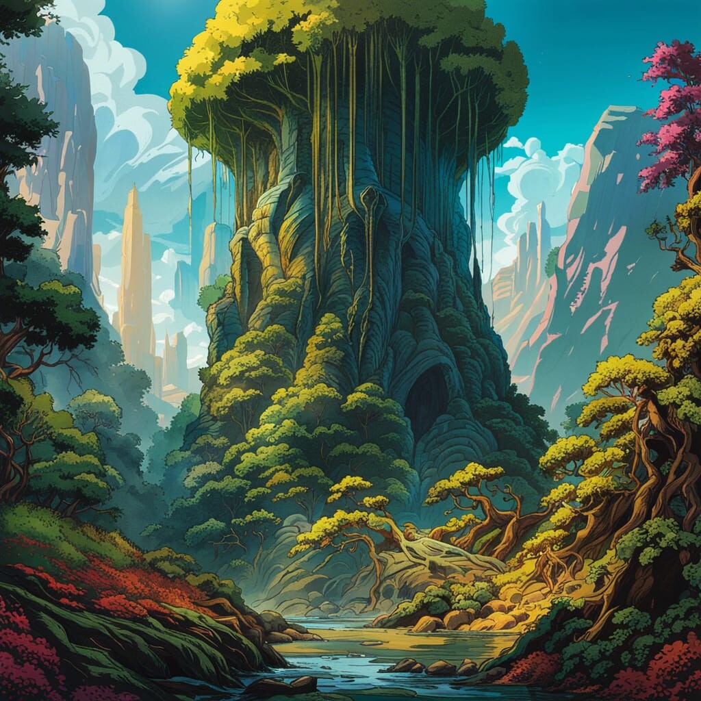 ArtStation - giant structure in a lush green forest