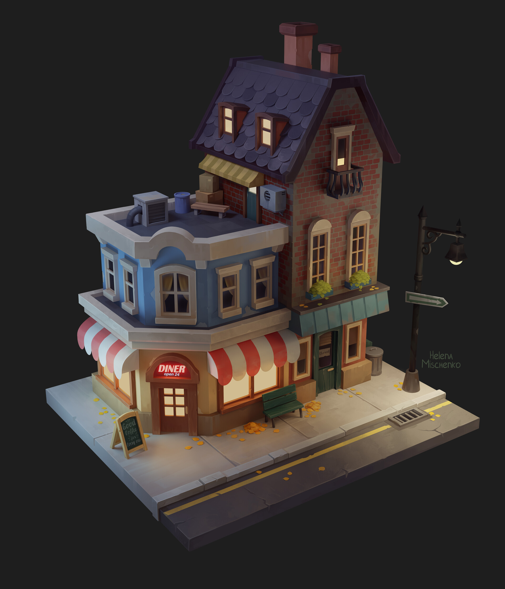 ArtStation - Diner on the corner diorama