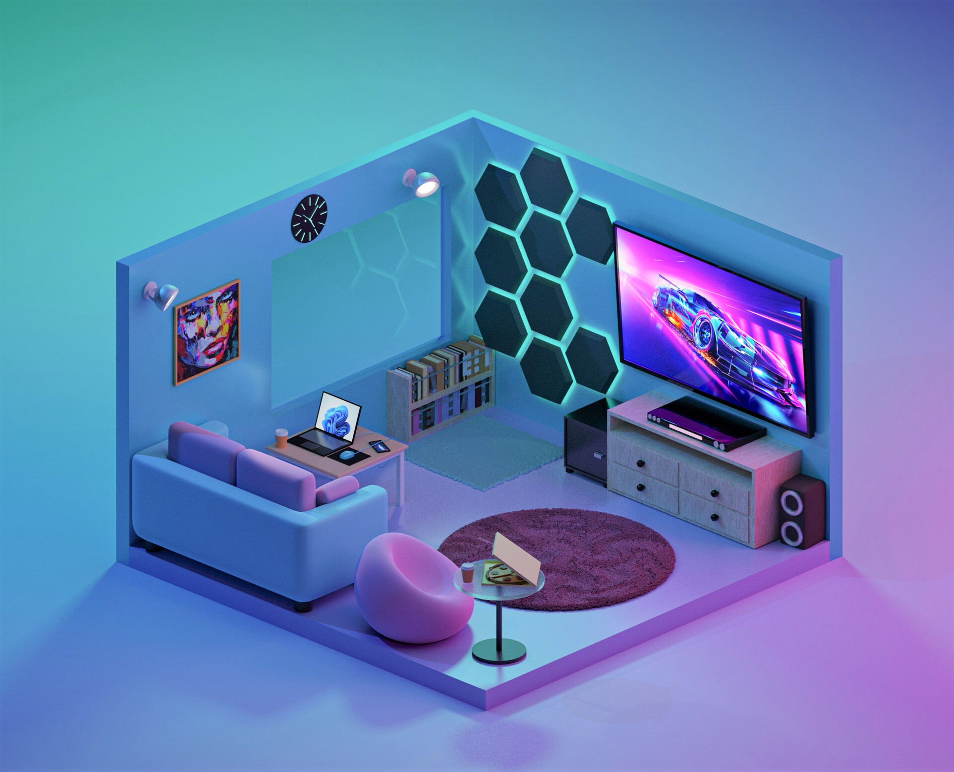 ArtStation - isometric 3d living room