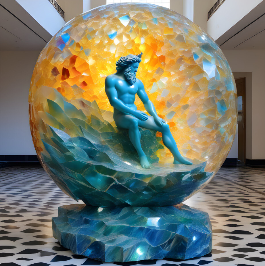 ArtStation - sculpture of Neptune sitting on a crystal throne