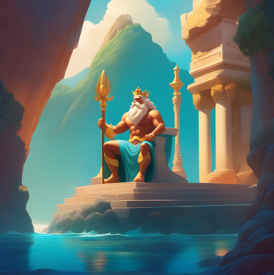 ArtStation - Poseidon sitting on a throne near some temple