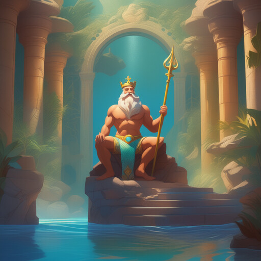 ArtStation - Triton on the throne in a deep underground cave temple ...