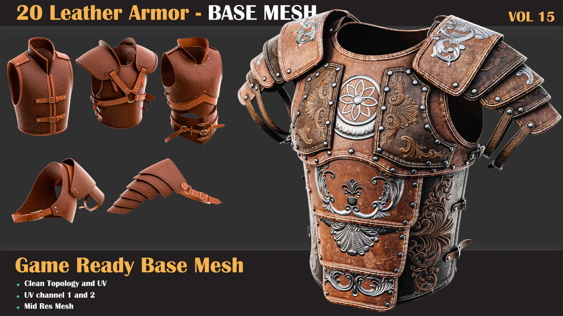 Artstation 20 Leather Armor Base Mesh Vol 15