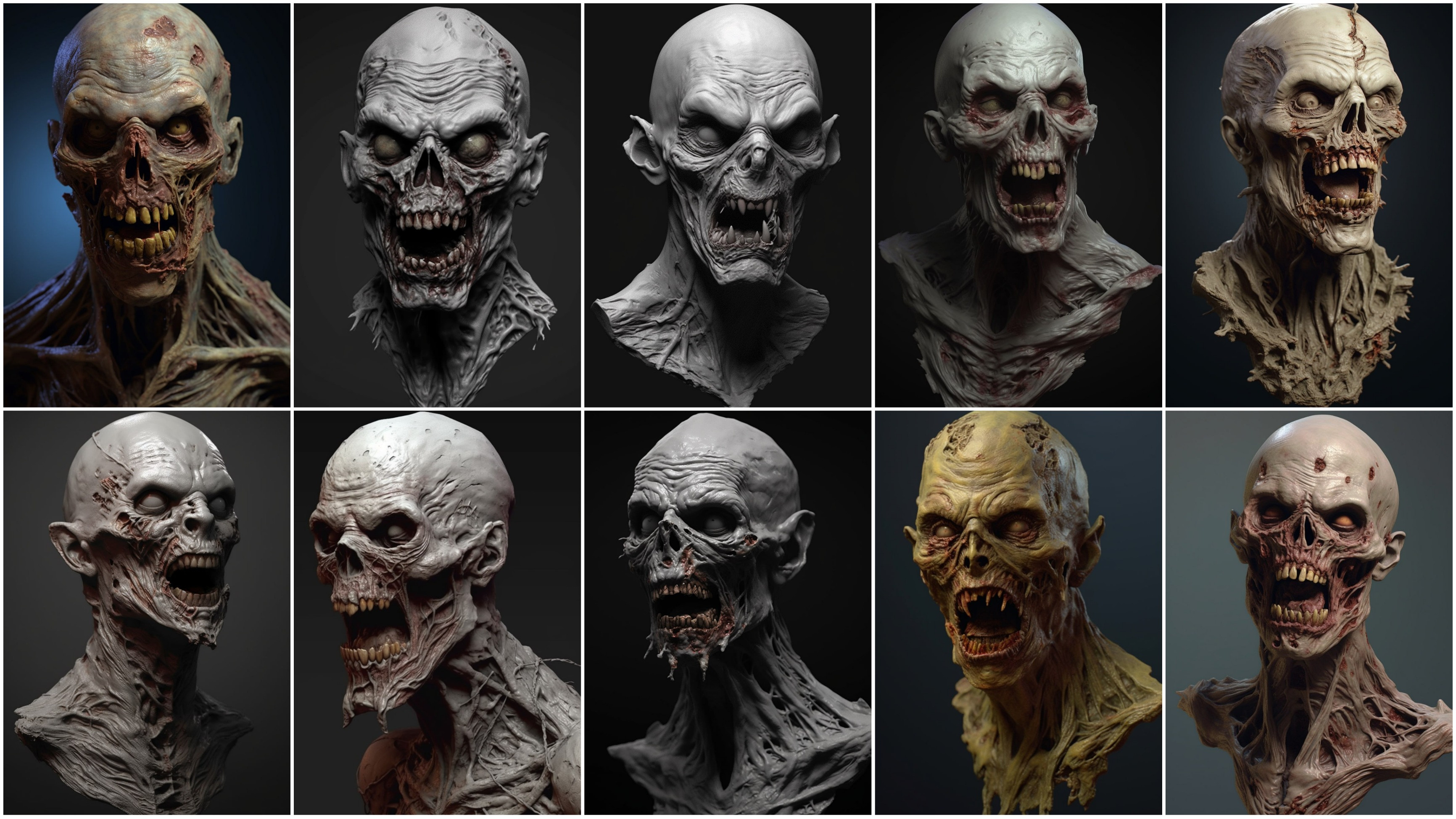 3D Head Sculpt References in 4K - Tika Art - +200 Zombie Head Sculpt(4k)