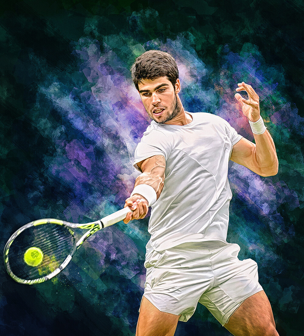 Sam Brannan - Carlos Alcaraz of Spain plays forehand at Wimbledon 2023 ...