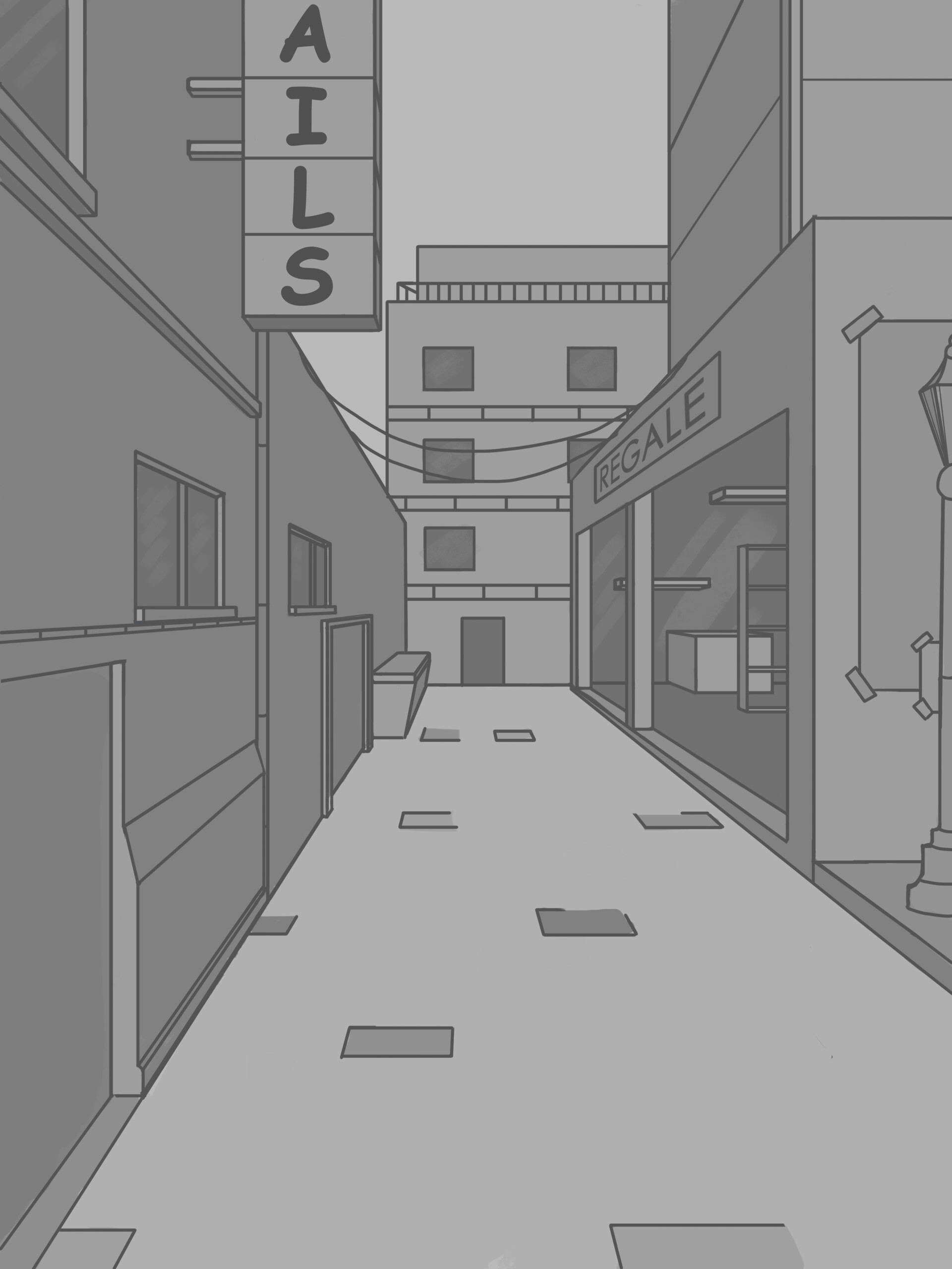 ArtStation - Perspective drawing of a sidestreet