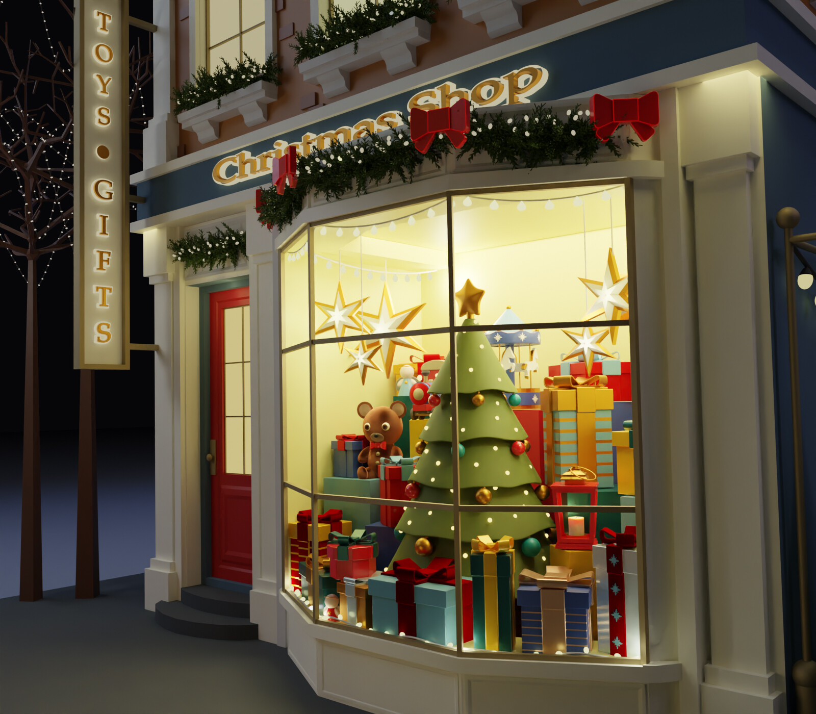 ИЗИ Blender - Cozy Holiday Storefront: Stylized Christmas scene in low ...