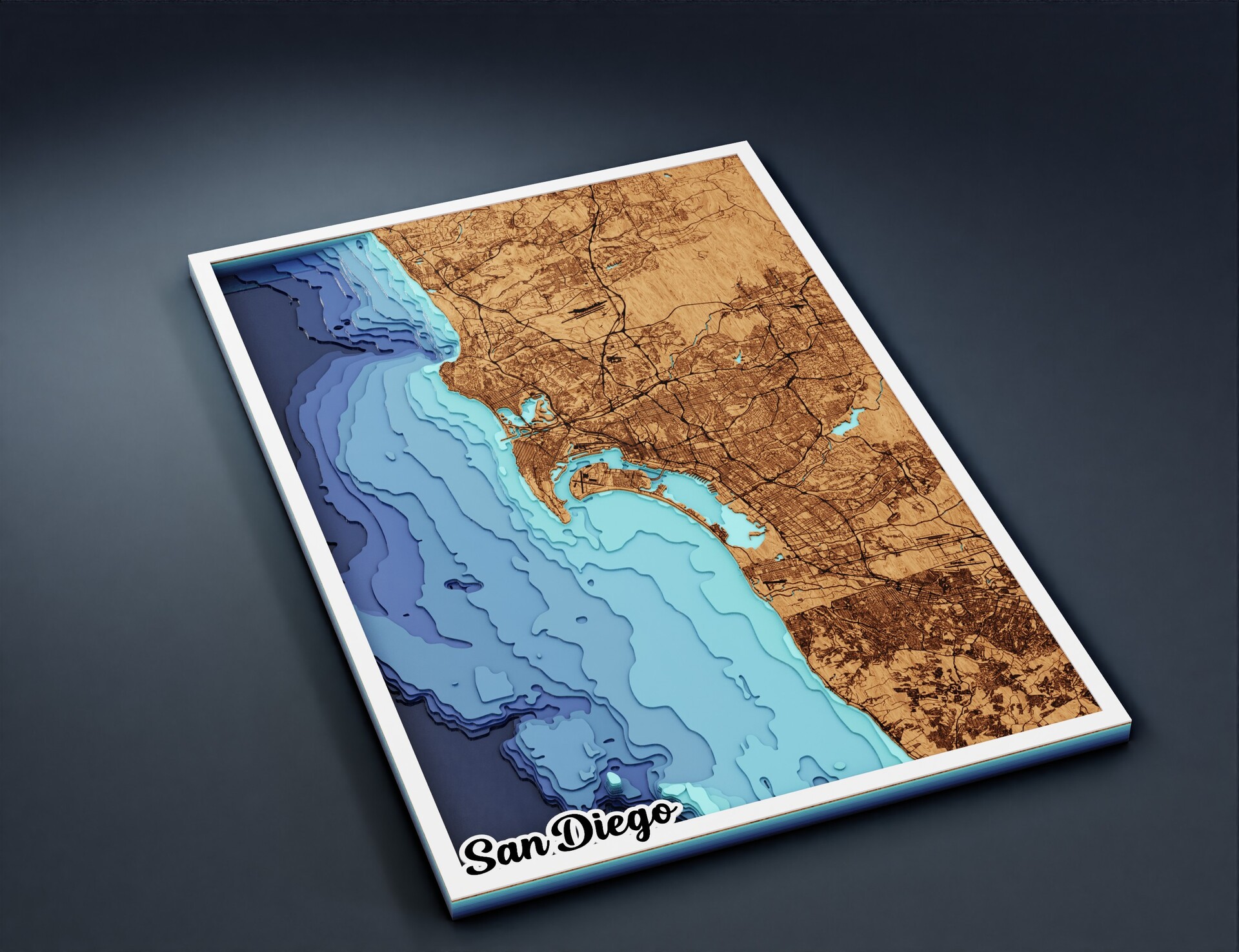 ArtStation - San Diego bathymetric map for laser cutting