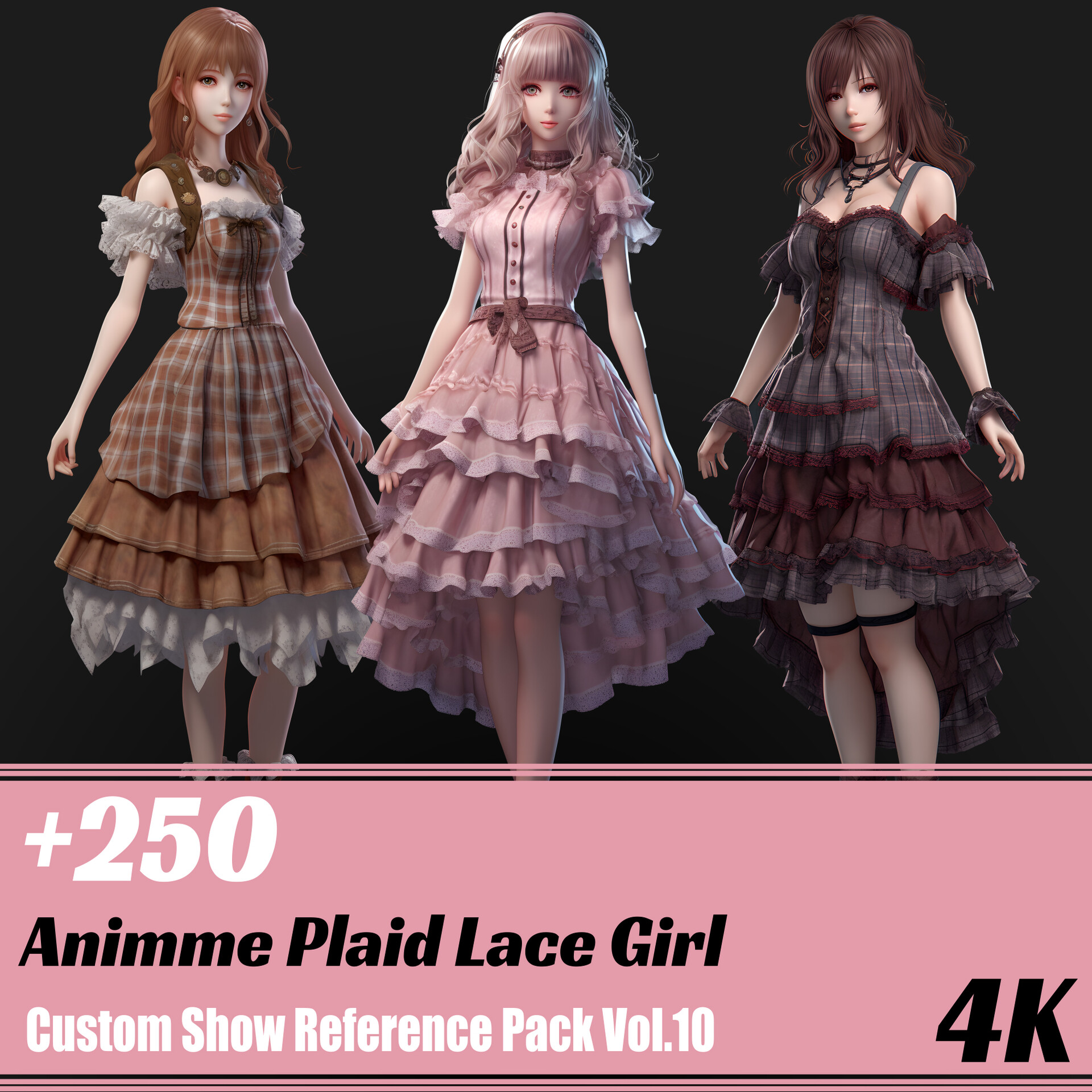 ArtStation - +250 Plaid Lace Anime Girl Vol.10 | 4K | Dress Reference ...