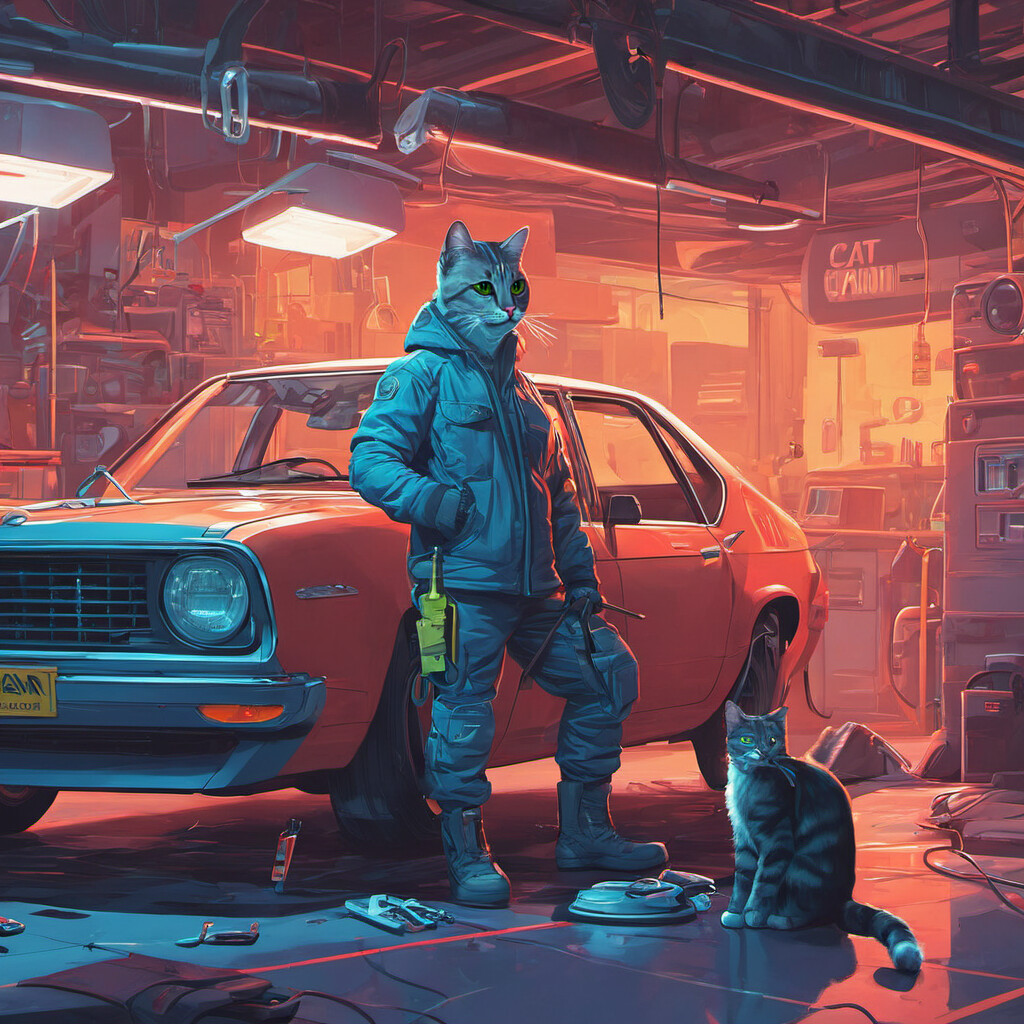 ArtStation - Cat Auto Mechanic, Cyberpunk