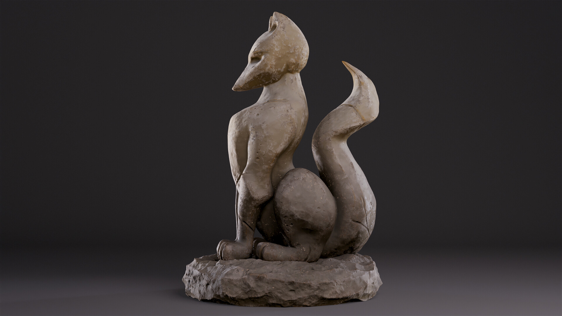 Ajay Sasan - Whimsical Stone Fox: A Stylized 3D Feline Sculpture