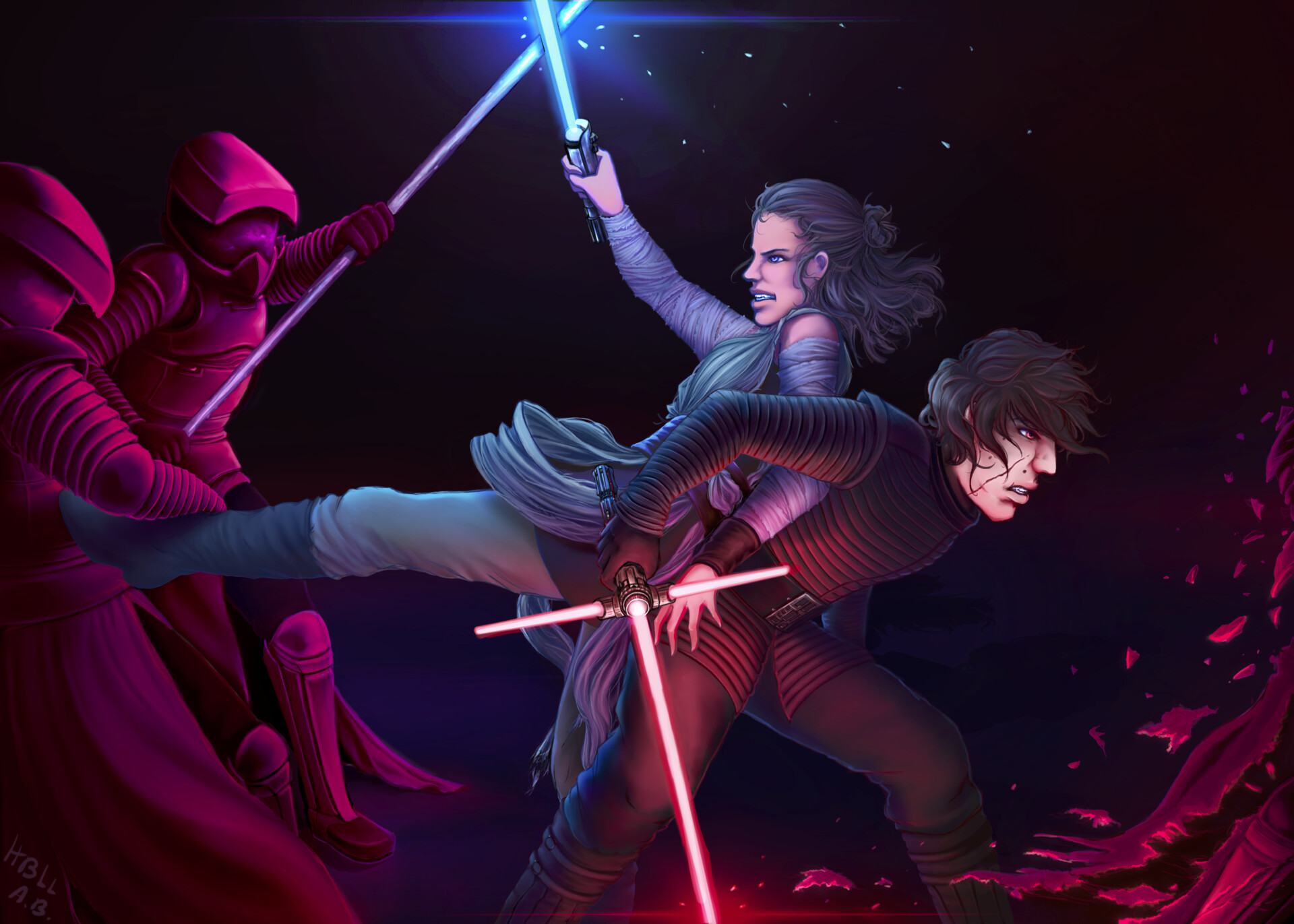 ArtStation - Rey and Kylo fight together Episode 8 Fanart