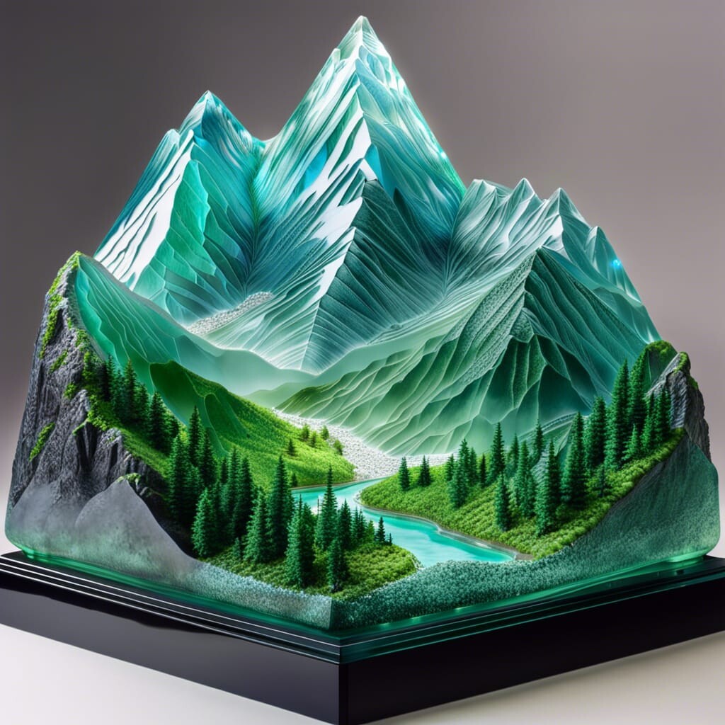 ArtStation - glass crystal mountainous landscape sculpture