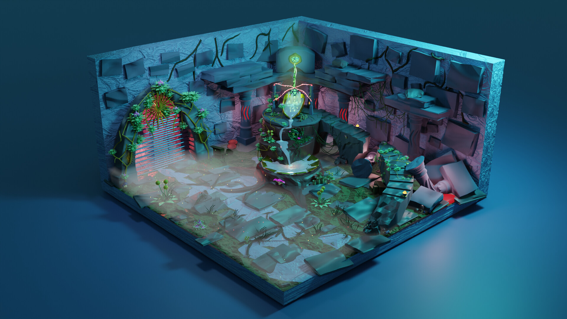 ArtStation - Mystical Altar Amidst Ruins - stylized diorama