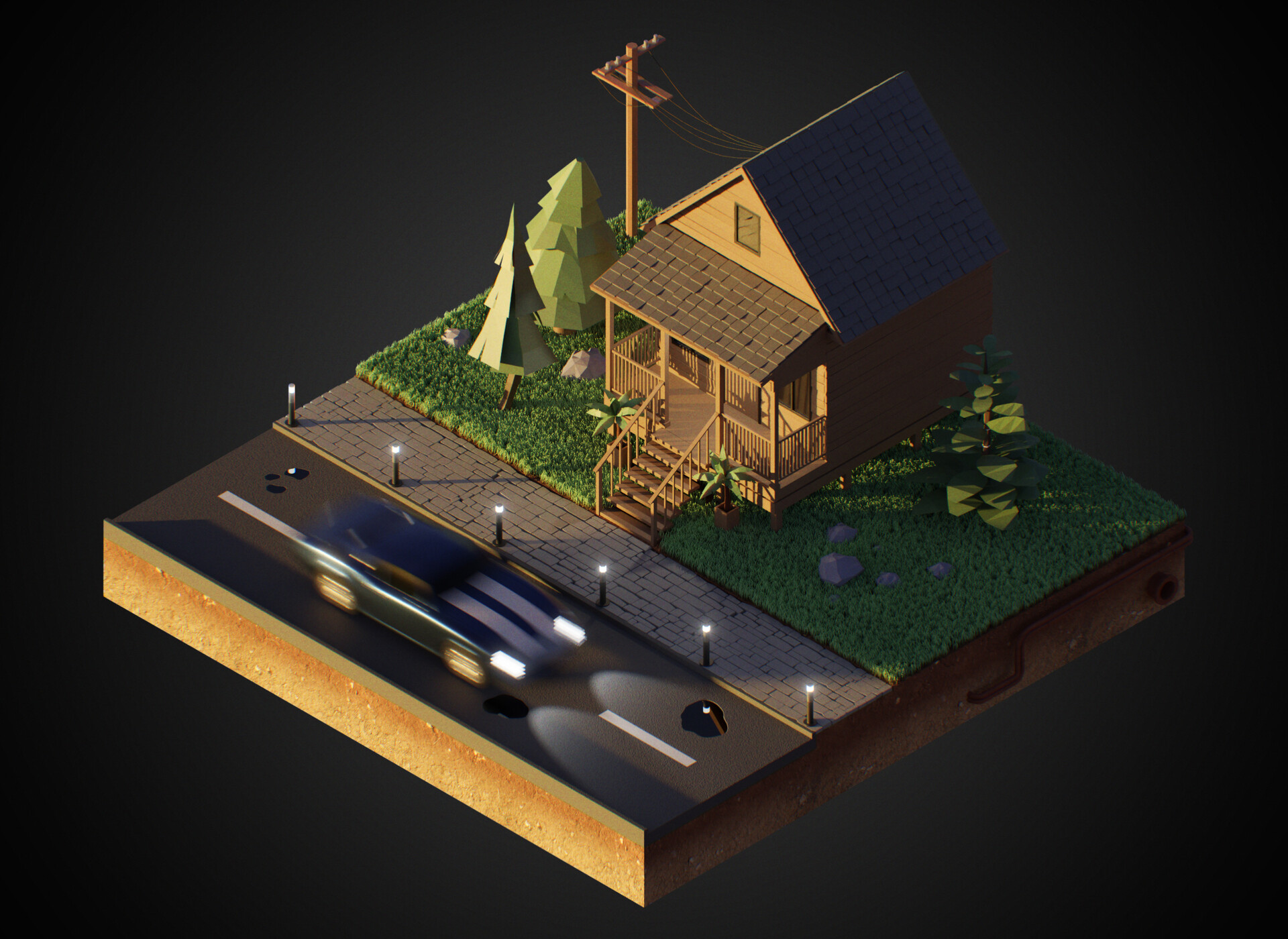 ArtStation - Cabin Diorama - Isometric, Low Poly