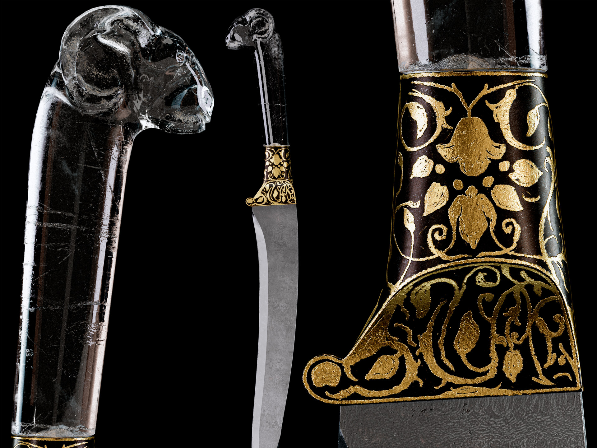 ArtStation - Indian gold inlaid dagger with crystal hilt
