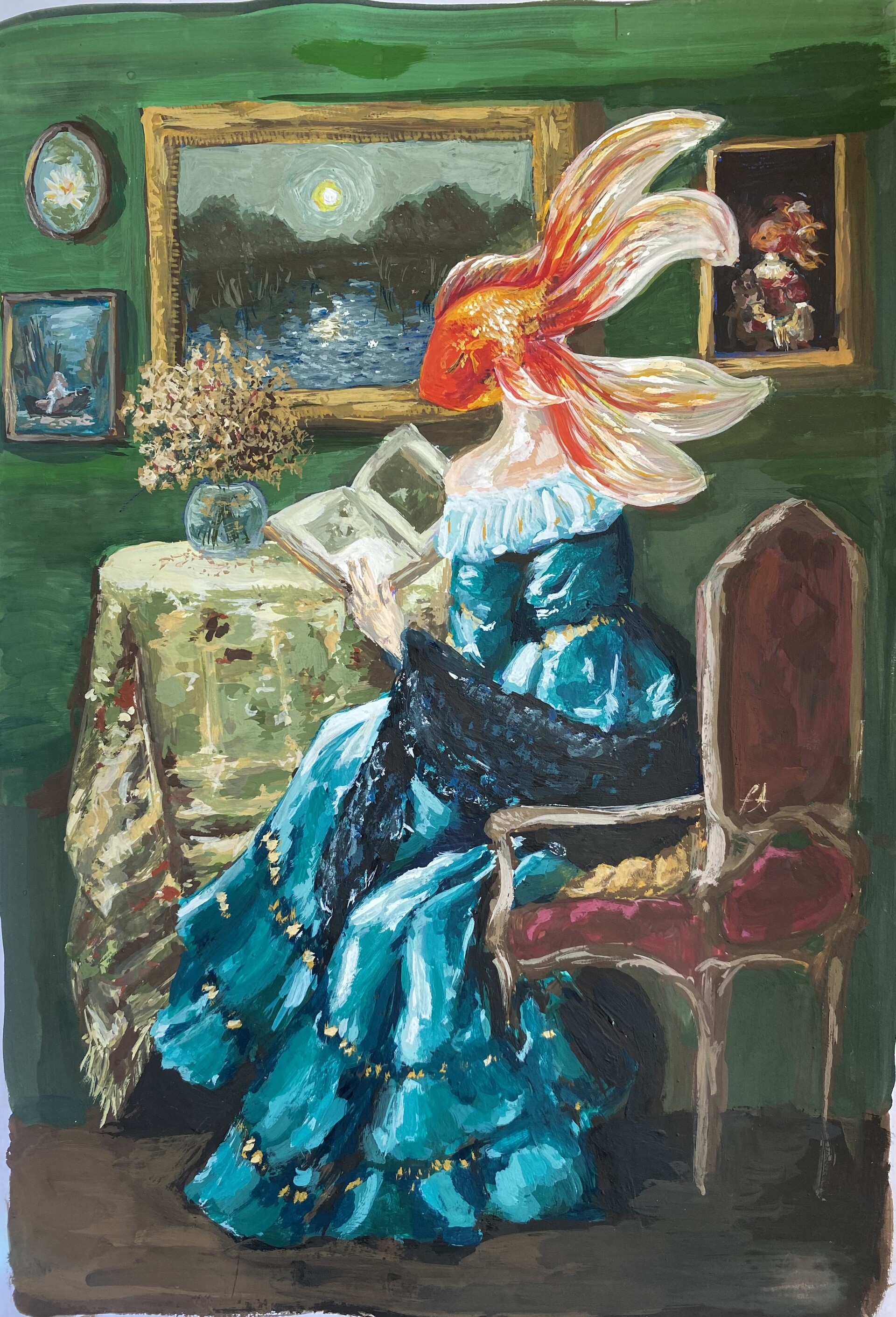 Gouache painting of original character inspired by Afternoon Reading ...
