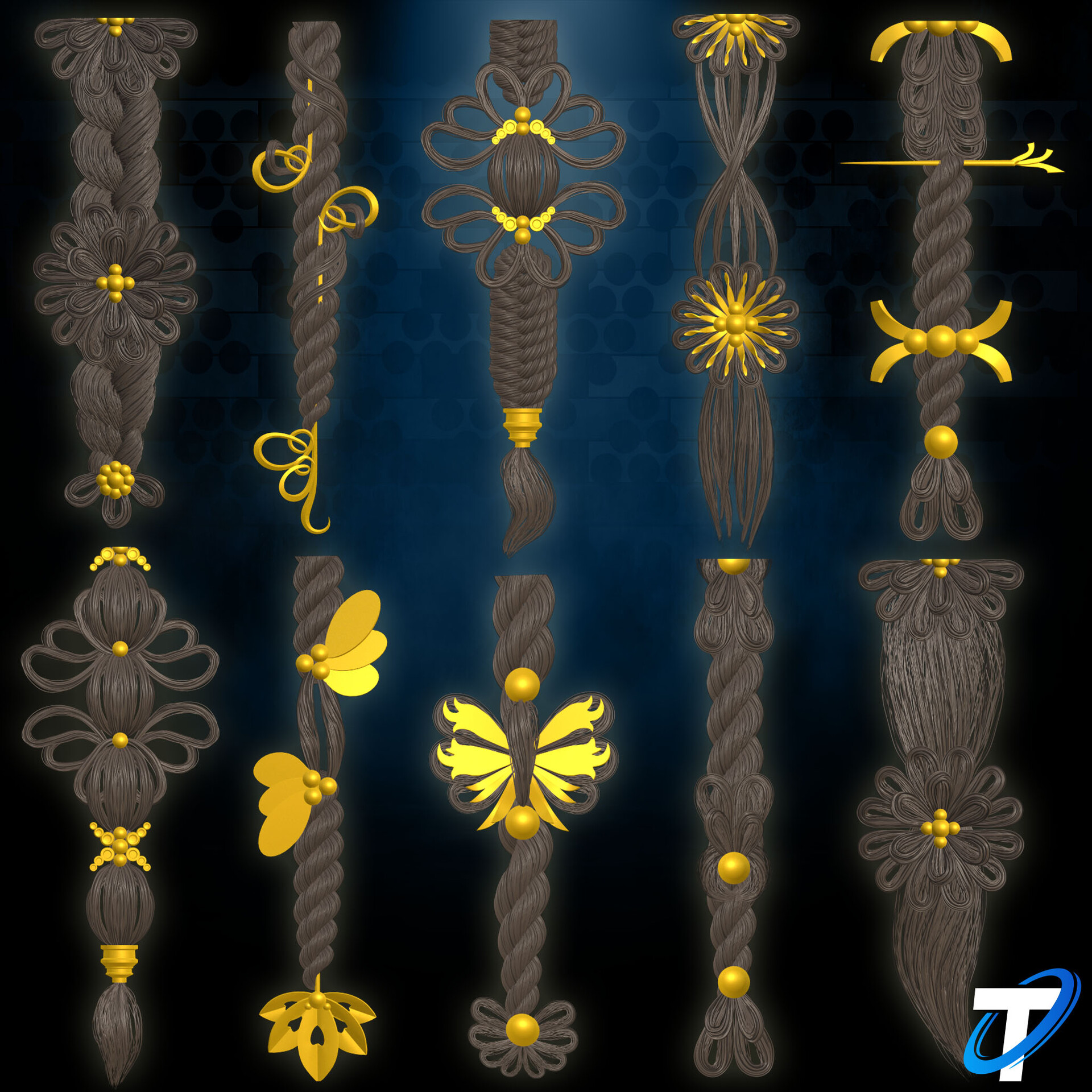 ArtStation - 10 Haircard PBR Tileable Textures for Braided Hair - Vol 6