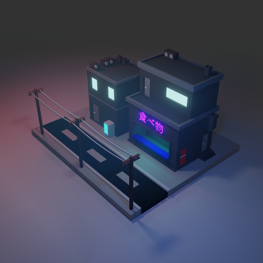 ArtStation - Low poly Cyberpunk street
