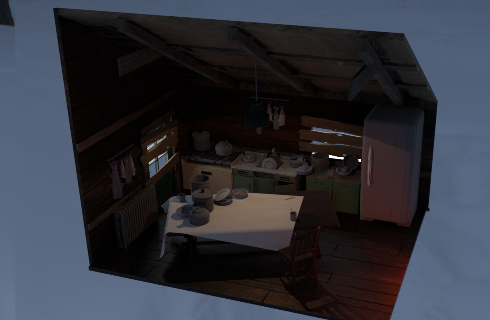 ArtStation - Rundown Winter Cabin Scene