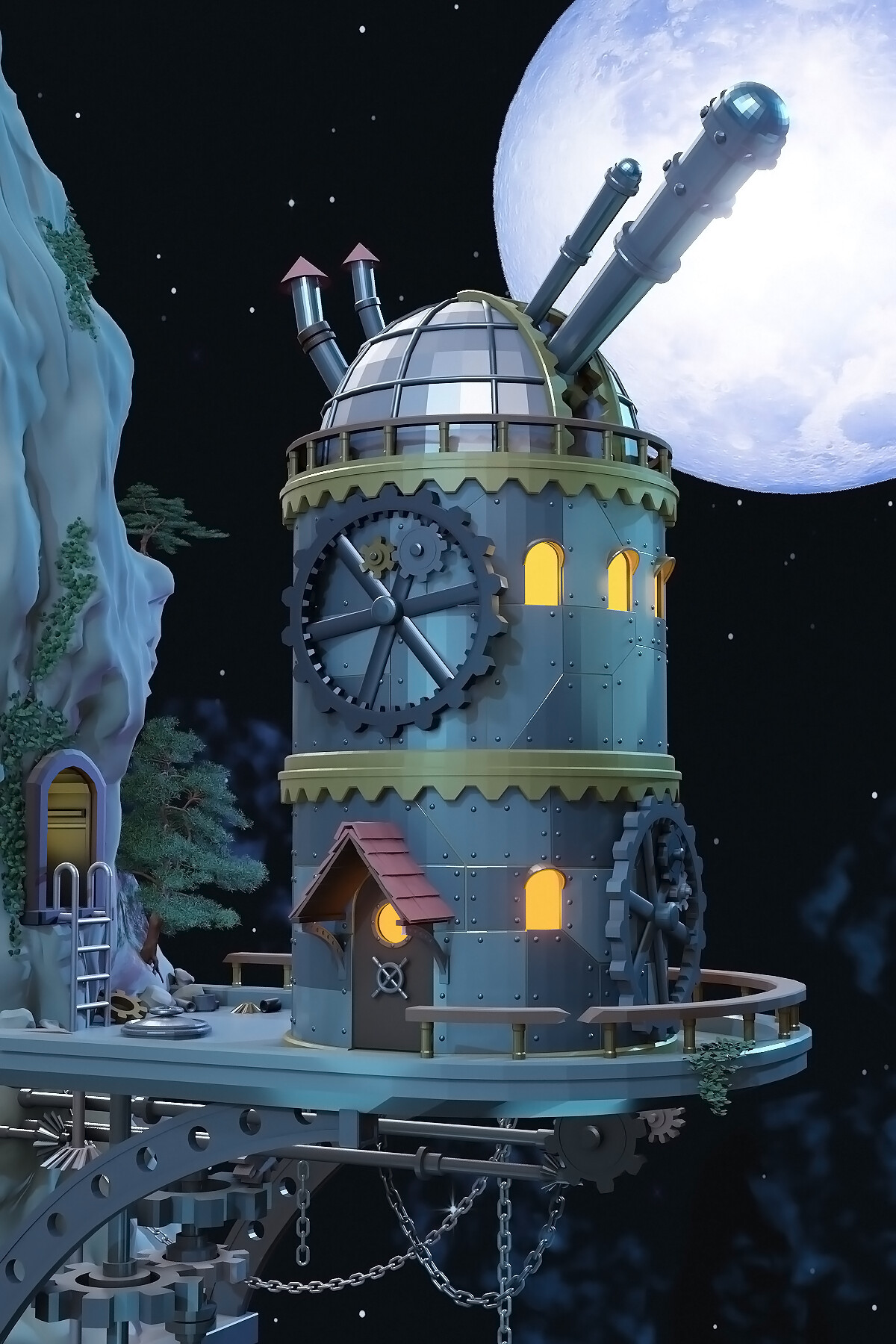 ArtStation - The Old Observatory: a low poly night scene