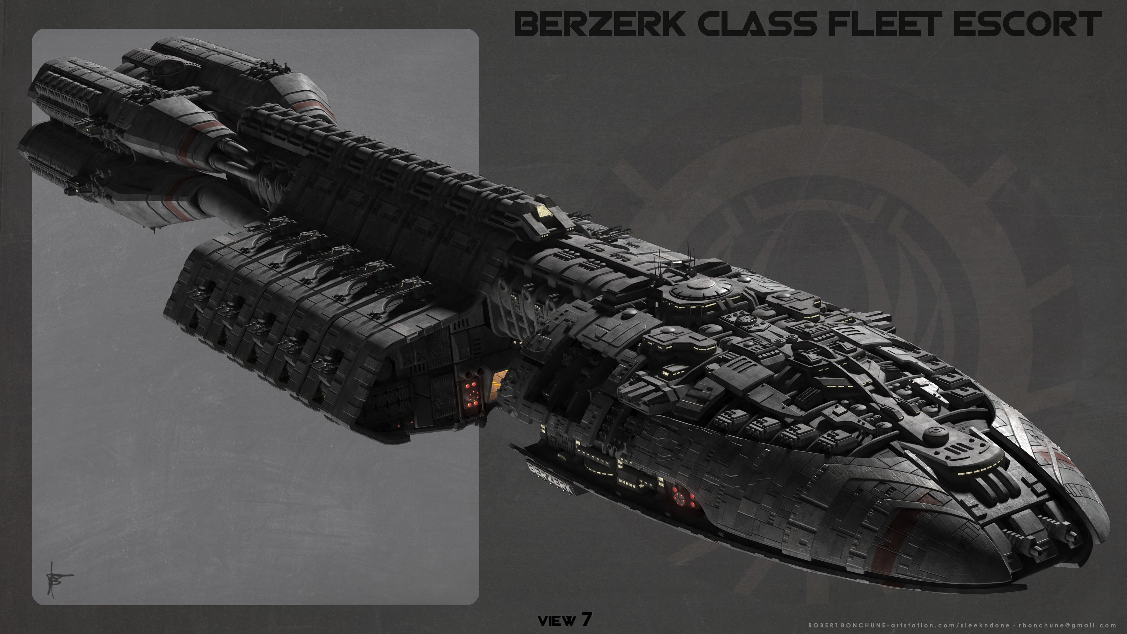 Robert Bonchune - Berserk Class Fleet Escort - Plan and angled views - BSG