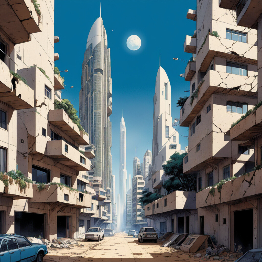 ArtStation - some ruined buildings in a big city