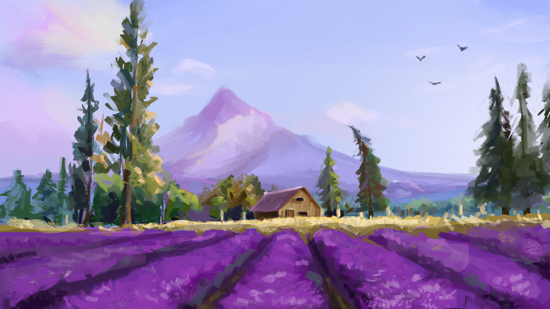 ArtStation - Lavender field illustration