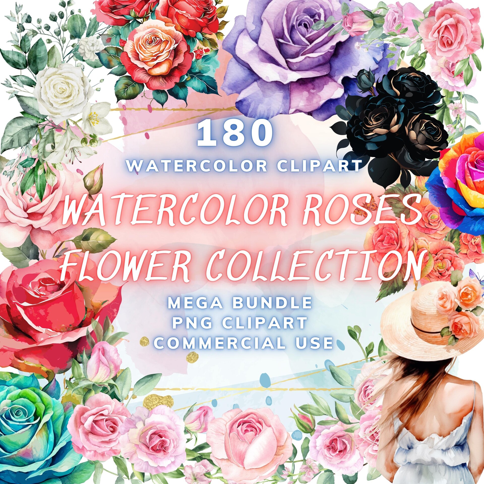 ArtStation - Watercolour Roses and Peonies Flower Clipart