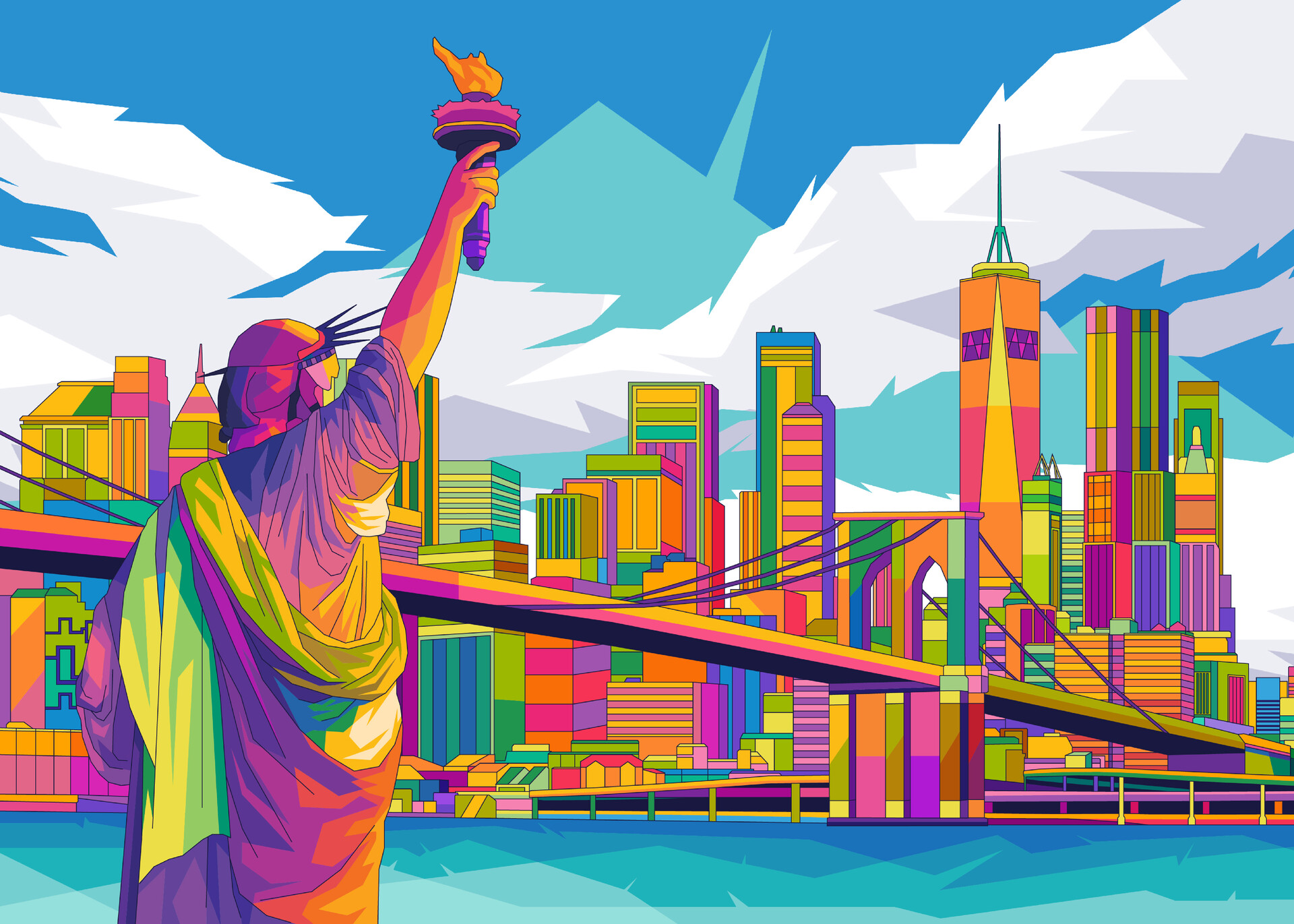 ArtStation - Liberty Statue Colorful Illustrations | Pop Art | Artwork