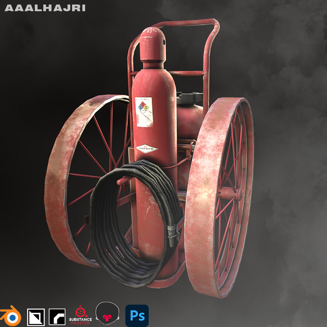 ArtStation - wheeled Fire Extinguisher Gaming asset