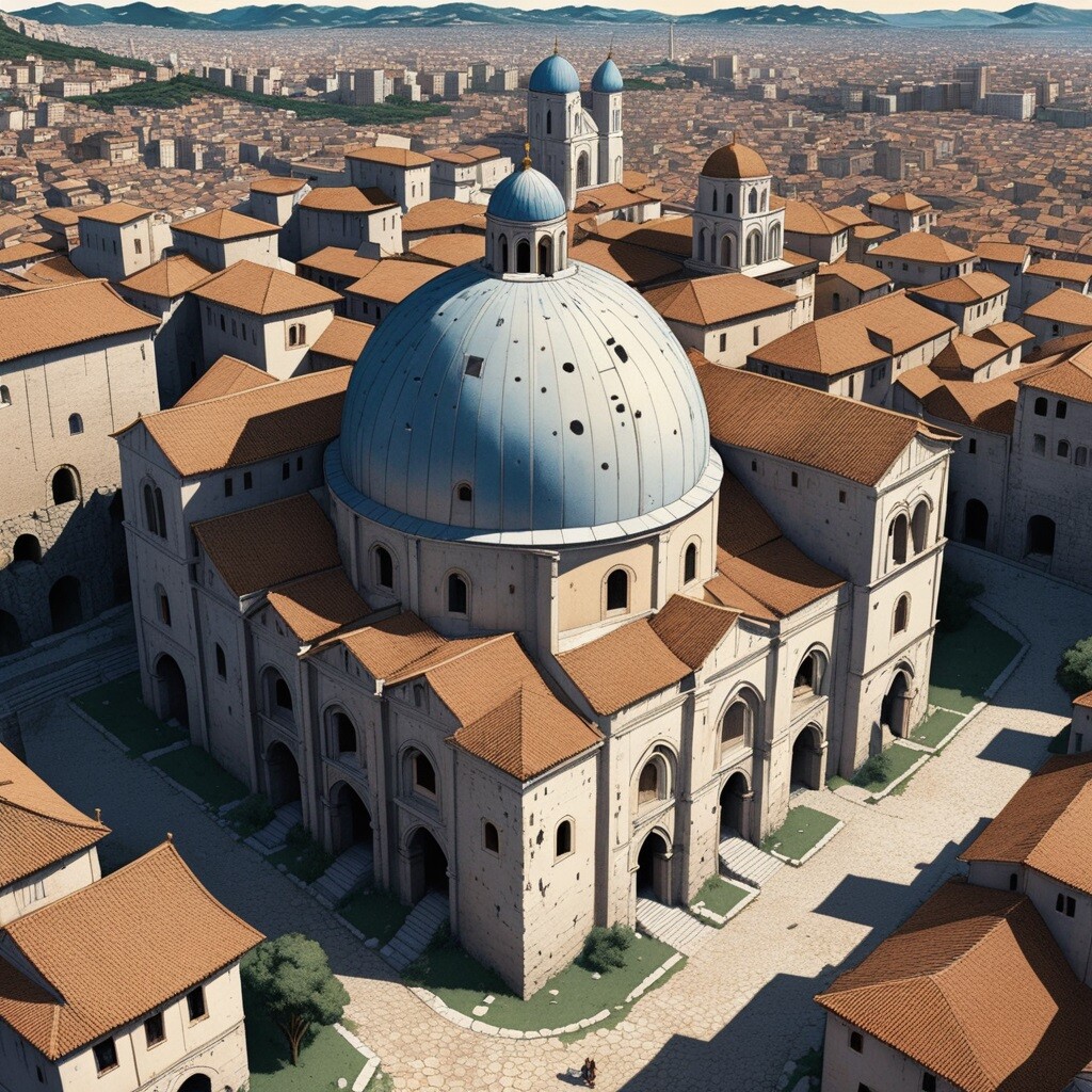 ArtStation - aerial view of medieval romanic building