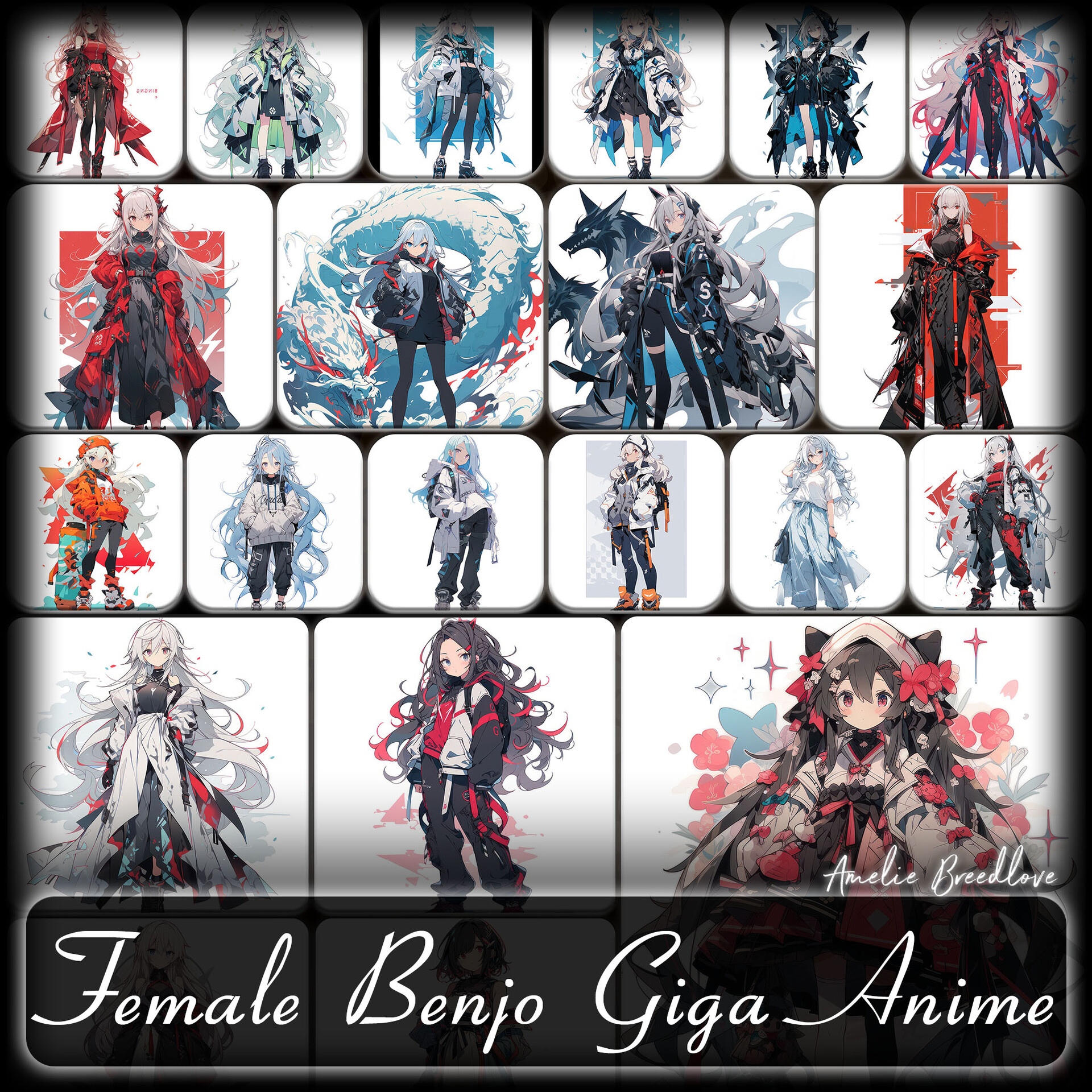 Amelie Anime - 200 Female Benjo Giga Anime (Full Body) Reference Pack ...