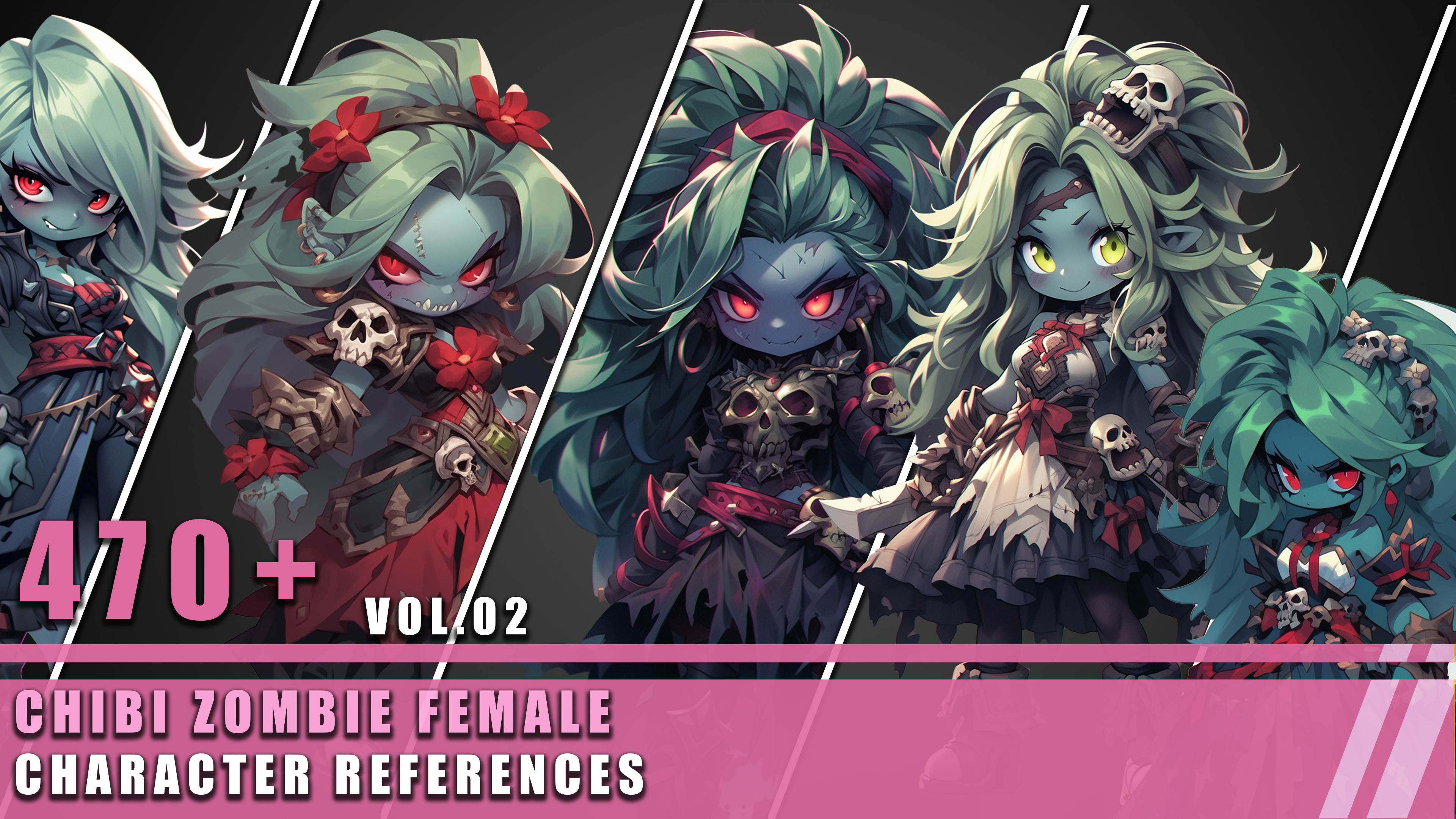 WaterLaw's Studio - 470+ Chibi Zombie Female - Character References Vol.02