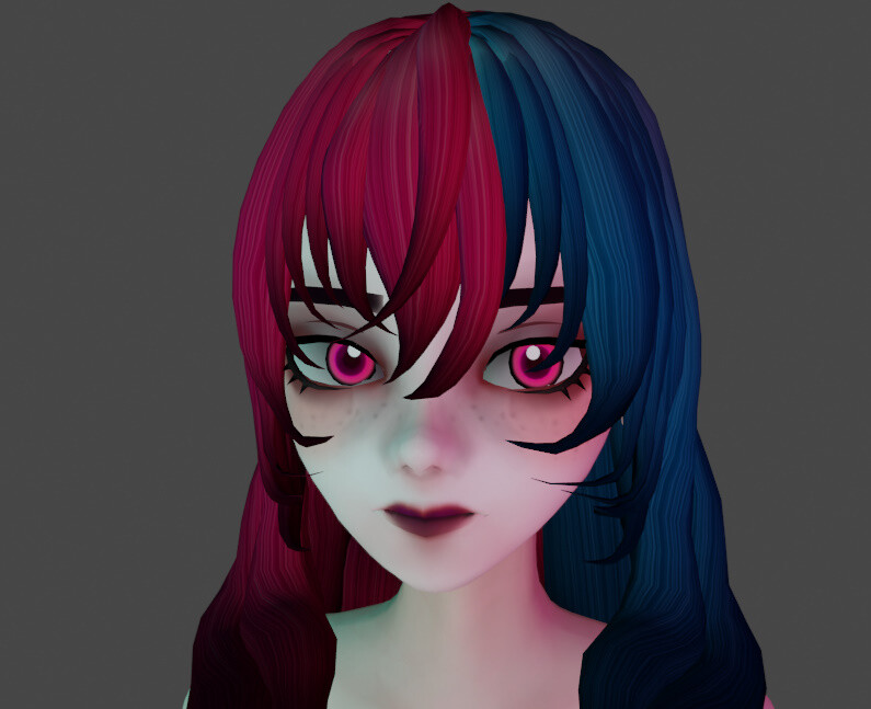 ArtStation - Stylized 3d Original Character Pink and Blue Split hair