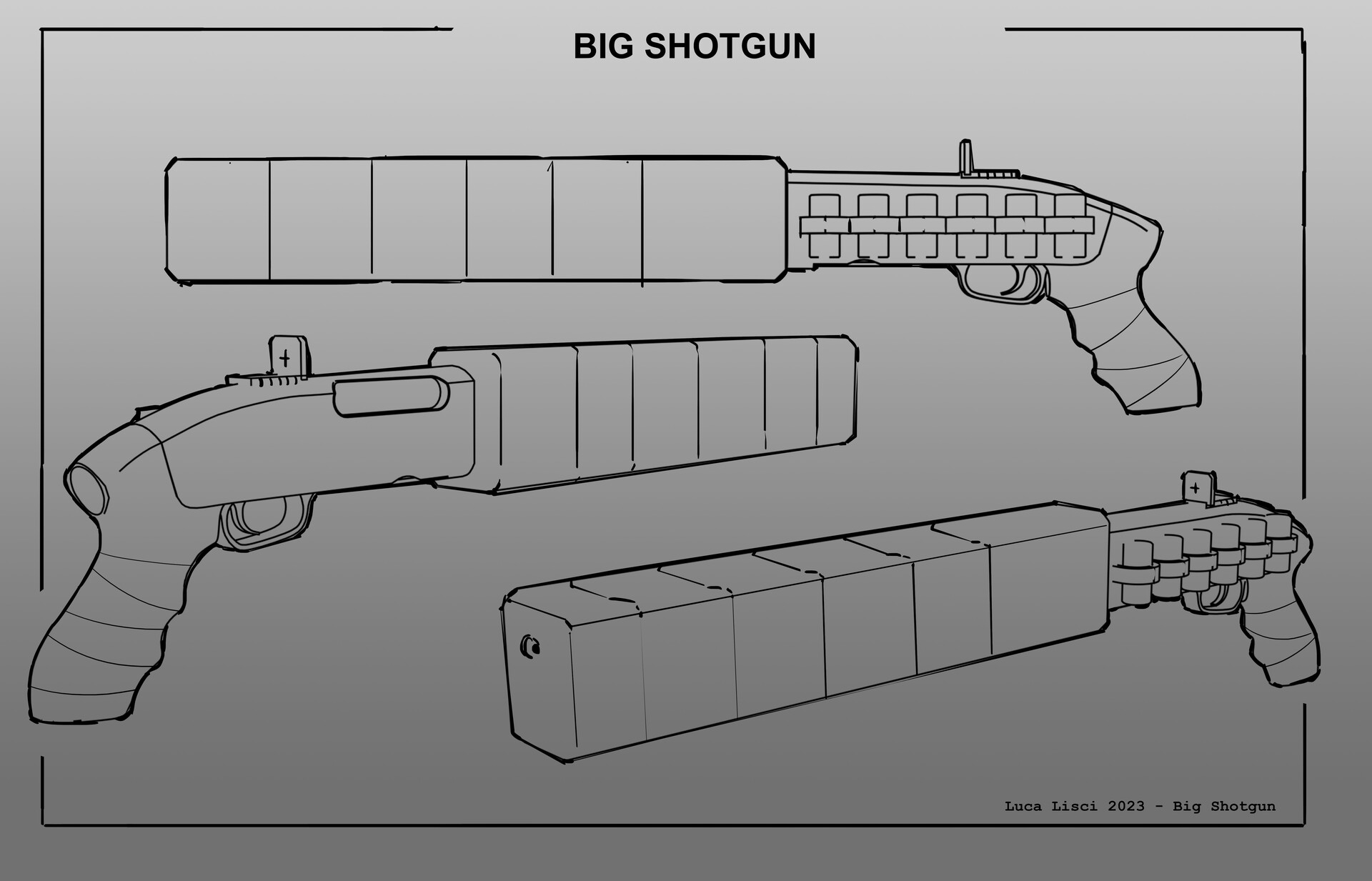 how to draw a heavy shotgun